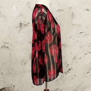 Kaktus | Tops | Kaktus Red Black Sheer Long Sleeve Tunic Top | Poshmark